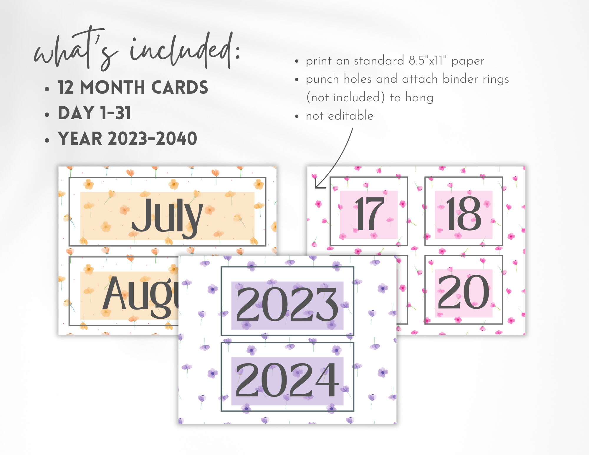 Classroom Flip Calendar, Classroom Decor, Printable, Floral - Etsy