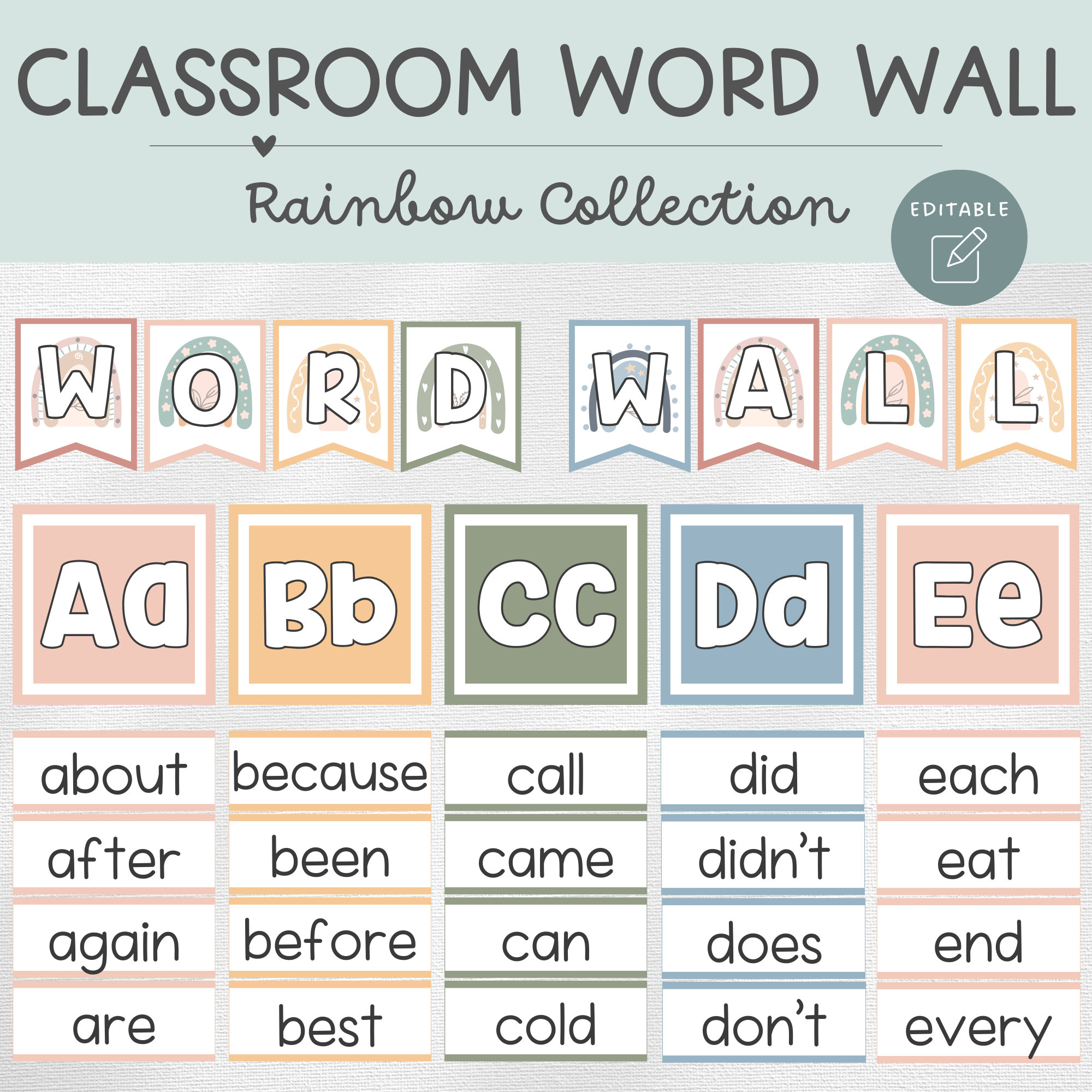 Classroom Word Wall, Sight Words Display, Editable, Rainbow - Etsy