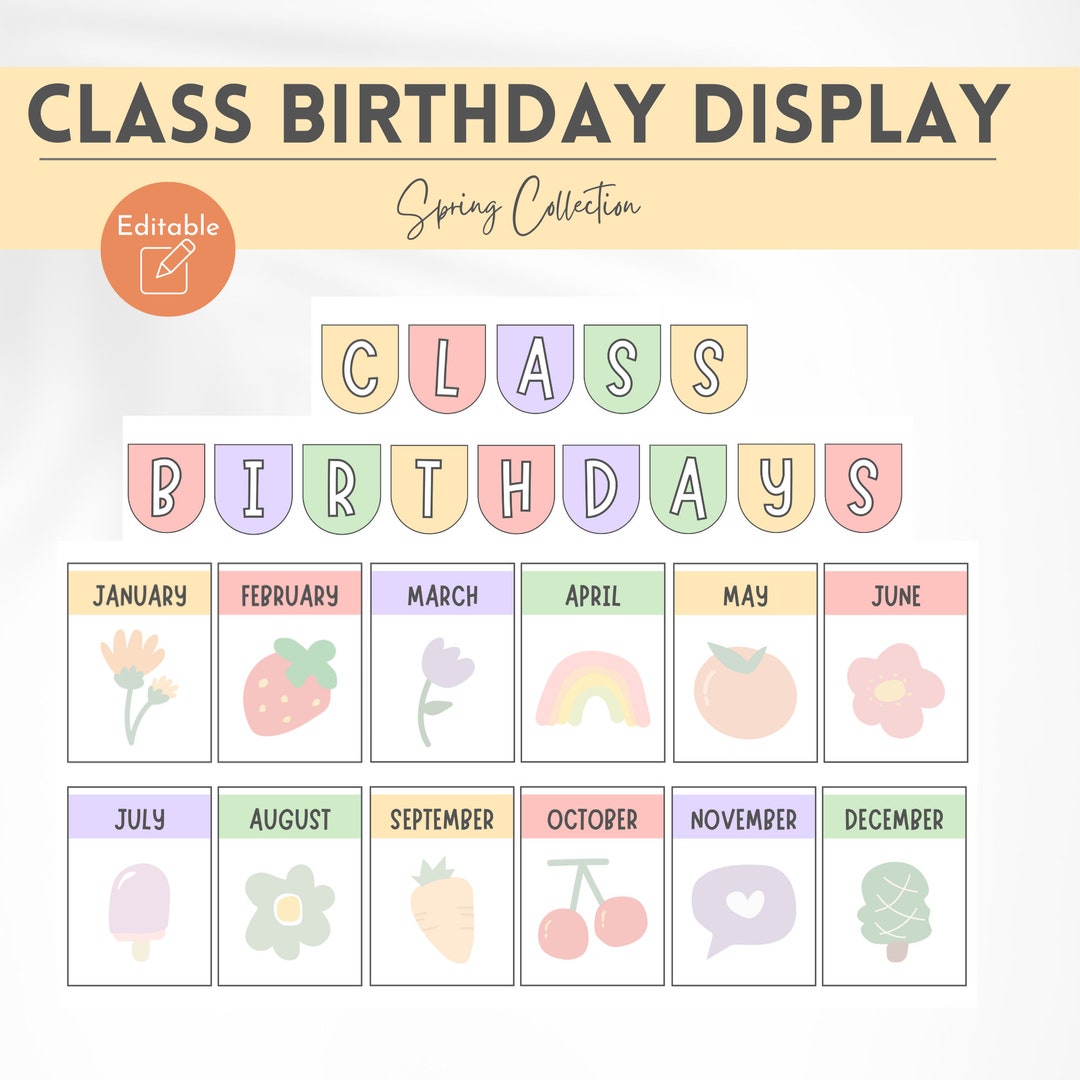 Classroom Birthday Display, Birthday Bulletin Board, Editable, Spring ...