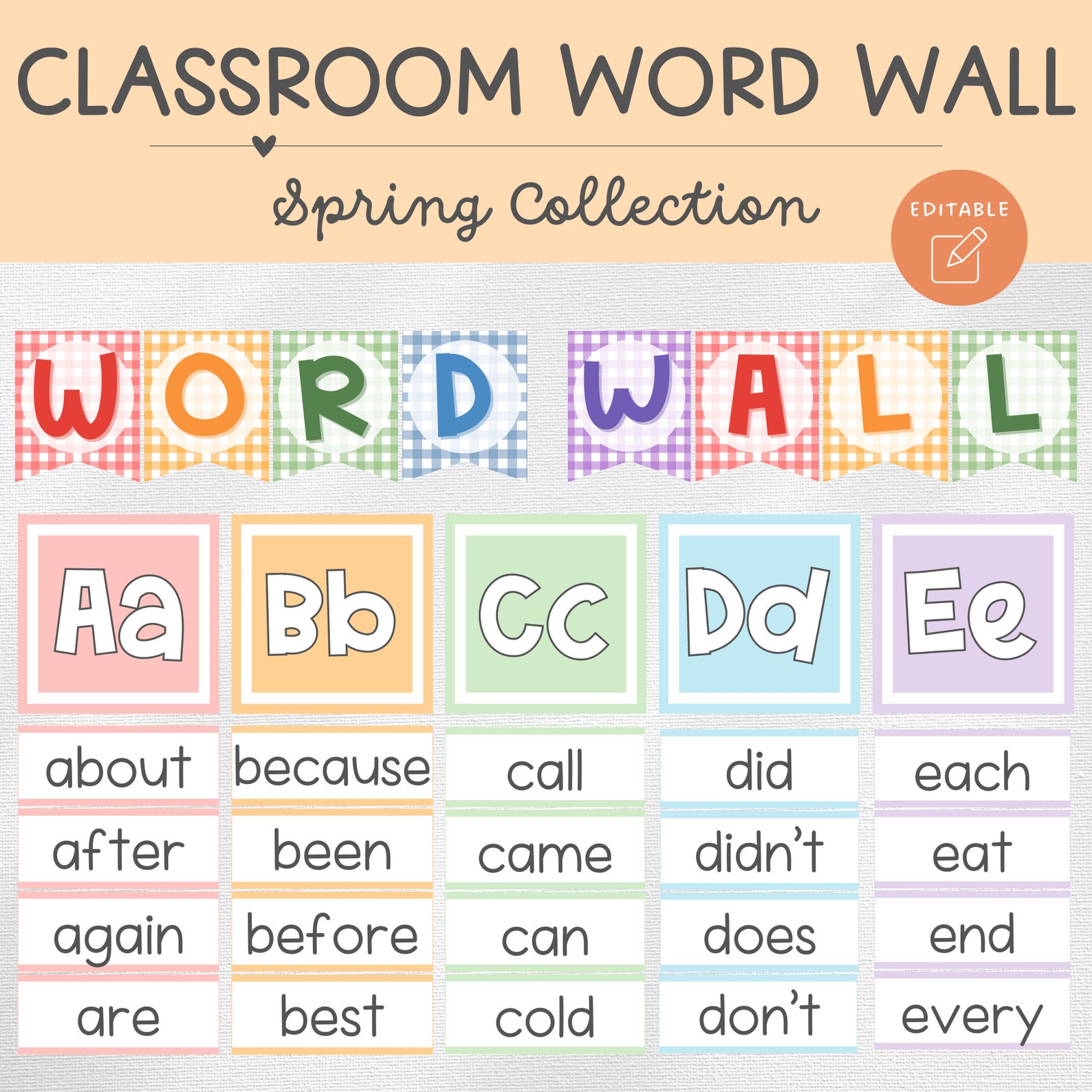 Classroom Word Wall, Sight Words Display, Editable, Spring - Etsy