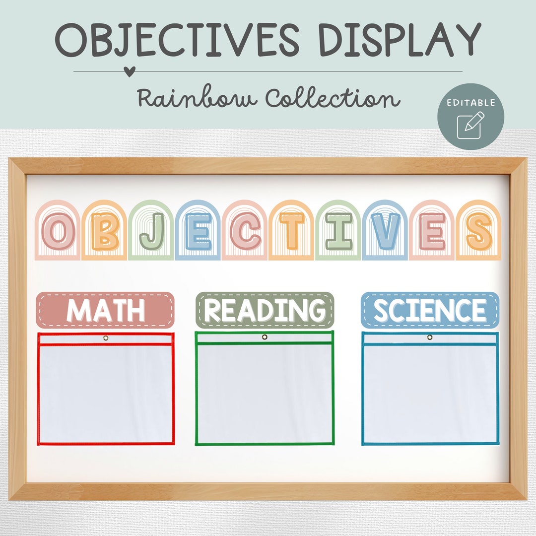 Objectives Display, Focus Wall, Editable, Rainbow - Etsy