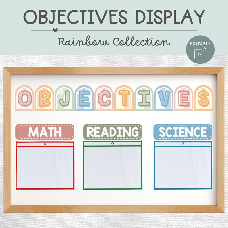 Objectives Display, Focus Wall, Editable, Rainbow - Etsy