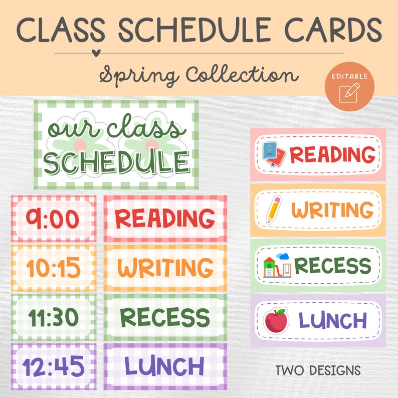 Classroom Schedule Cards, Schedule Display, Editable, Spring - Etsy