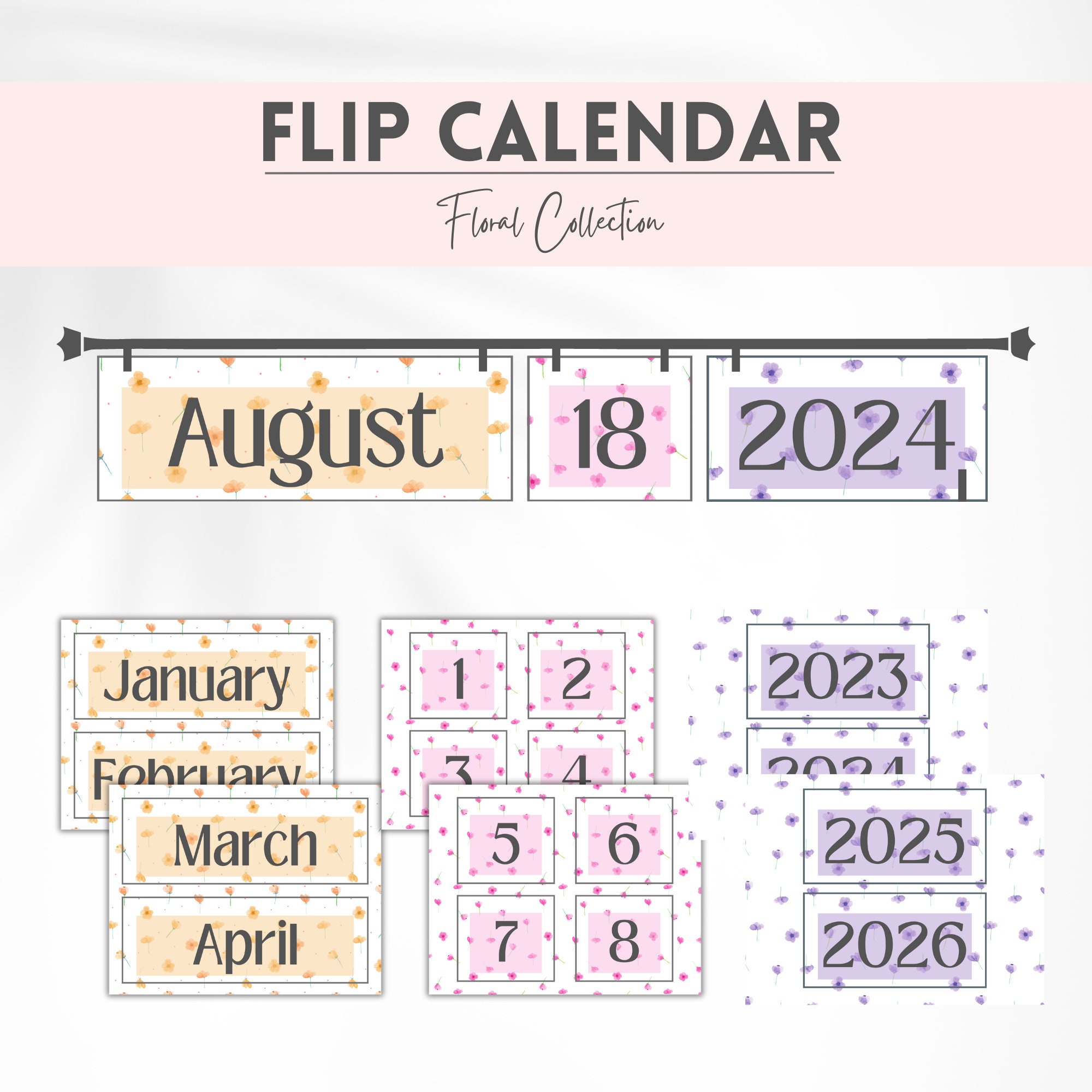 Classroom Flip Calendar, Classroom Decor, Printable, Floral - Etsy