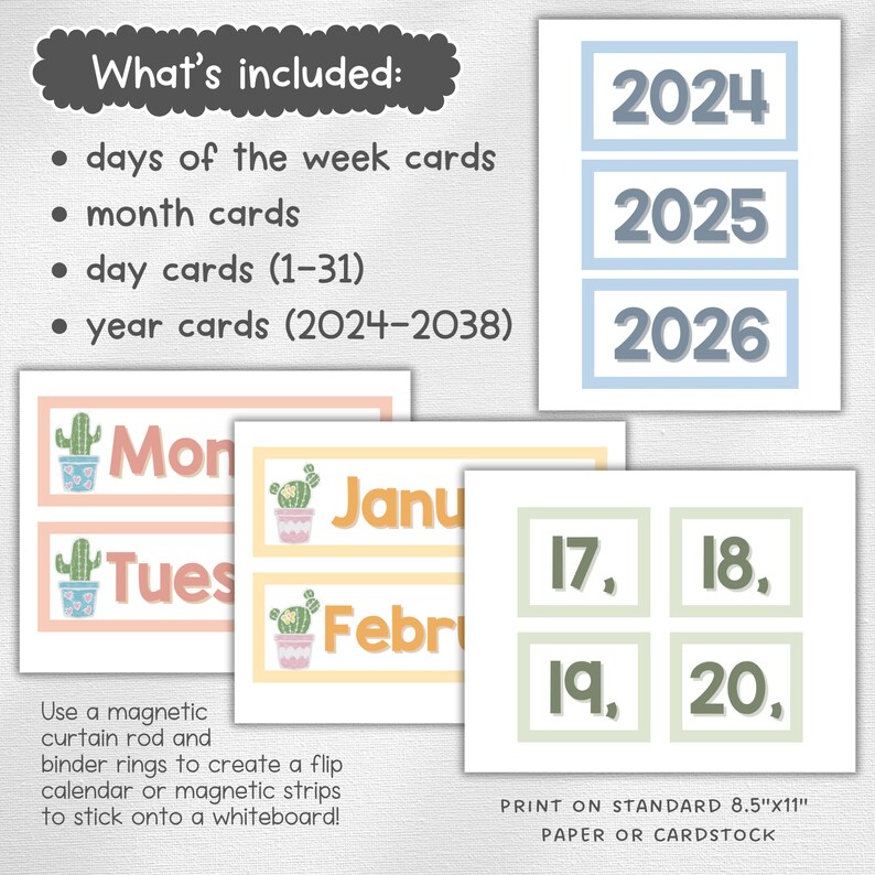 Classroom Flip Calendar, Classroom Decor, Printable, Succulent - Etsy