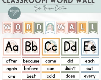 Boho Rainbow Classroom Word Wall Editable Word Wall Sight Word Display ...