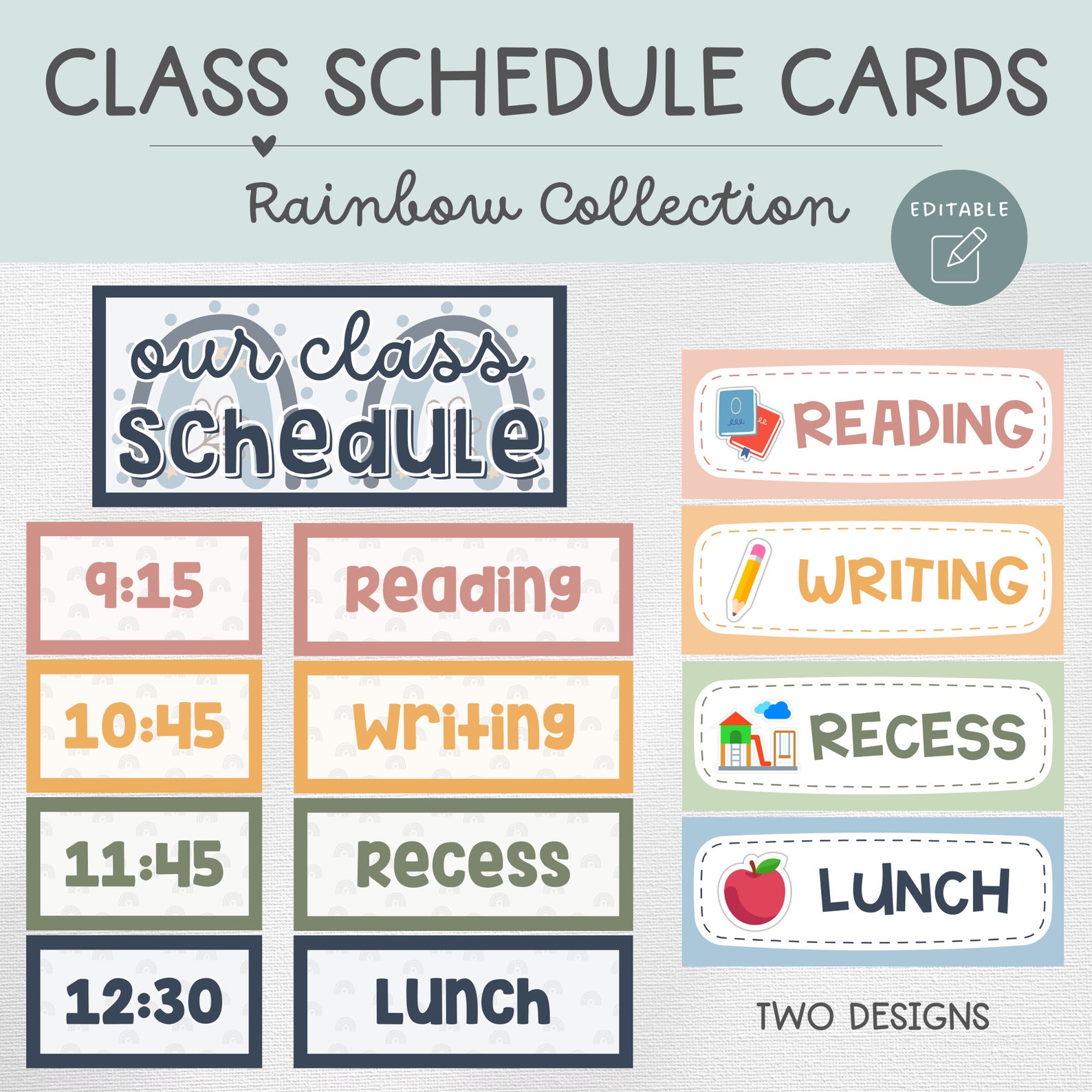 Classroom Schedule Cards, Schedule Display, Editable, Rainbow - Etsy