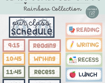Classroom Schedule Cards Boho Rainbow Classroom Decor Editable Visual ...