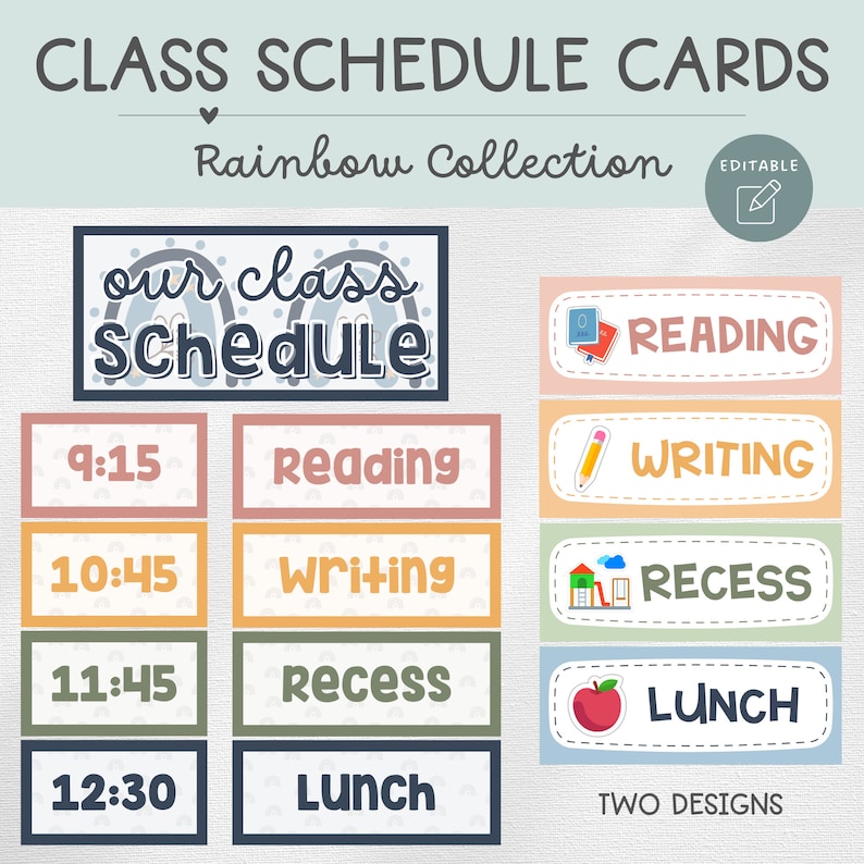Classroom Schedule Cards, Schedule Display, Editable, Rainbow - Etsy
