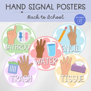 Hand Signals Poster, Classroom Management, Editable - Etsy