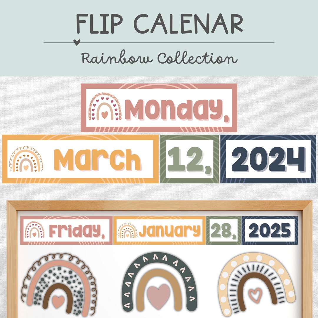 Classroom Flip Calendar, Classroom Decor, Printable, Rainbow - Etsy