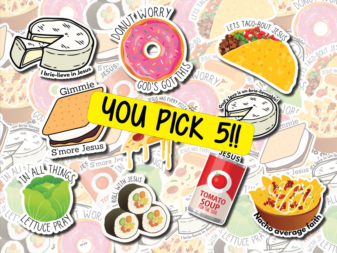 Sticker Bundle - Faith Food Pun Decals | Any 5 Stickers in Food Puns ...
