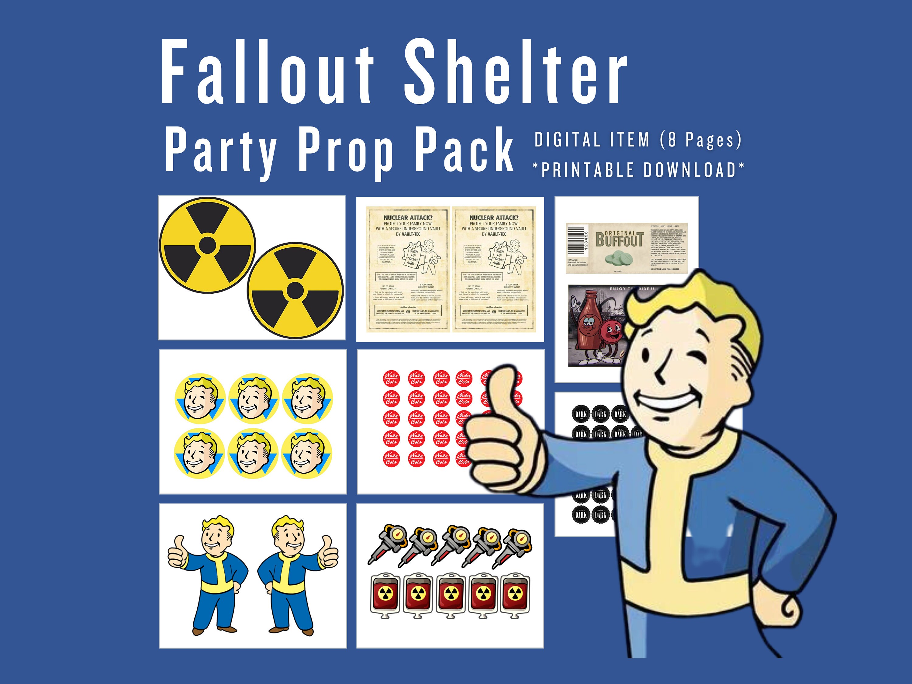 Fallout Shelter Party Decor Prop Pack Digital Printable Pack Vault Boy ...
