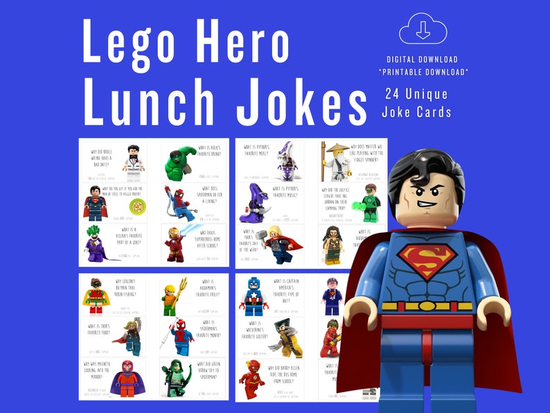 Brick Hero Joke Cards School Lunch Note Cards for Kids for Boys 24 ...