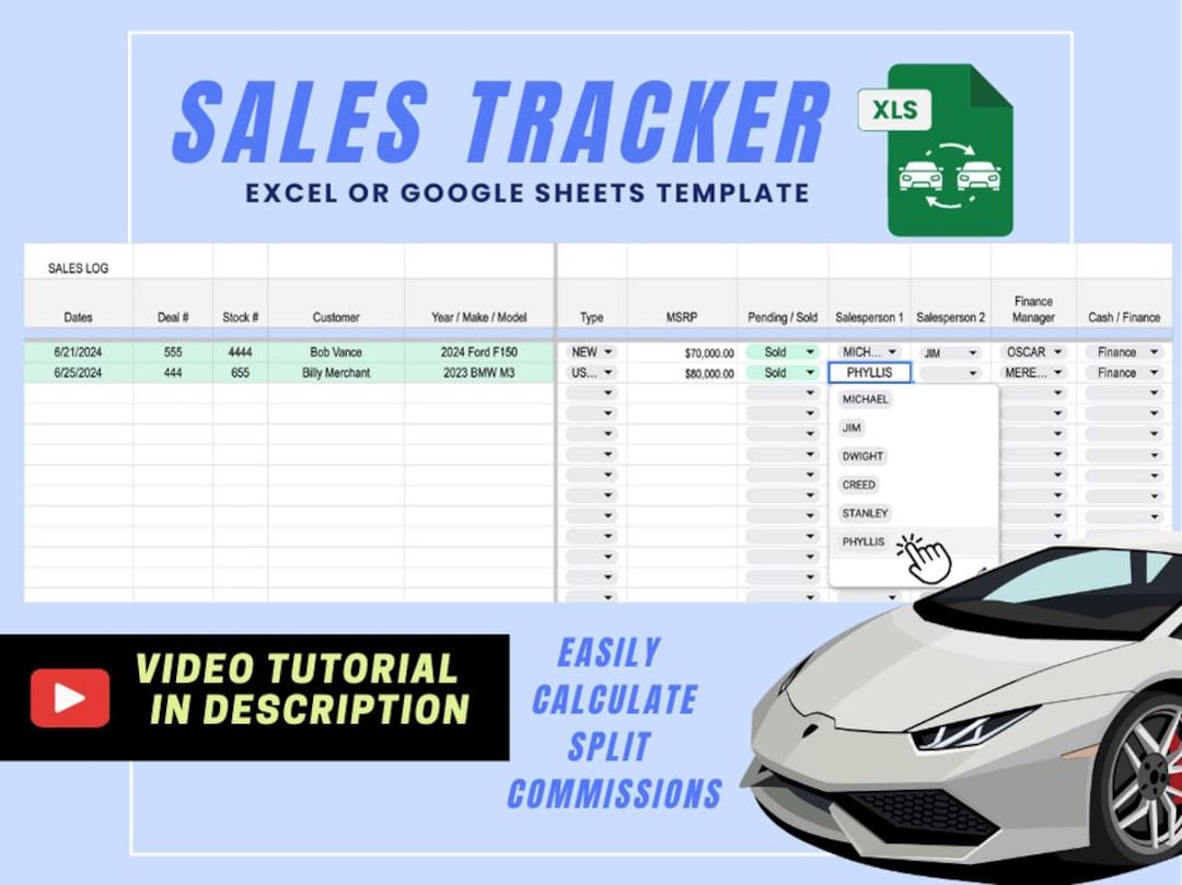 Car Dealership Sales Tracker Log Automotive Template Excel Google ...