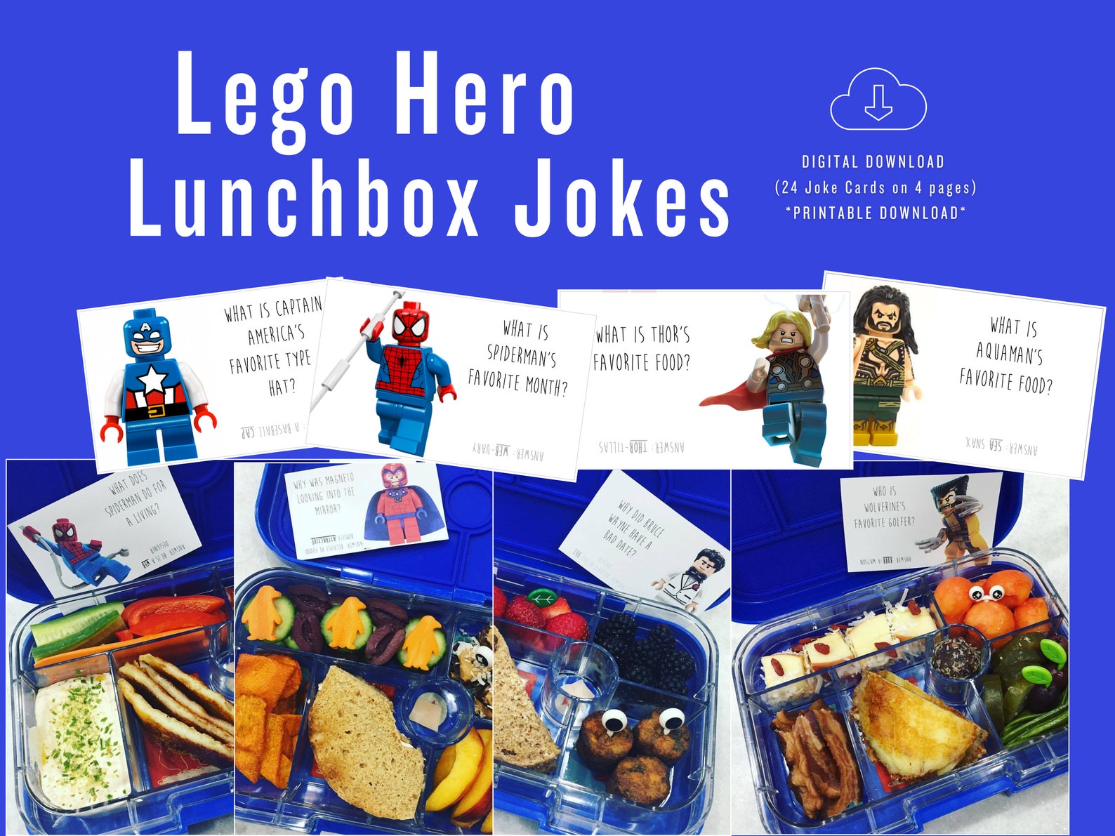 Brick Hero Joke Cards School Lunch Note Cards for Kids for Boys 24 ...