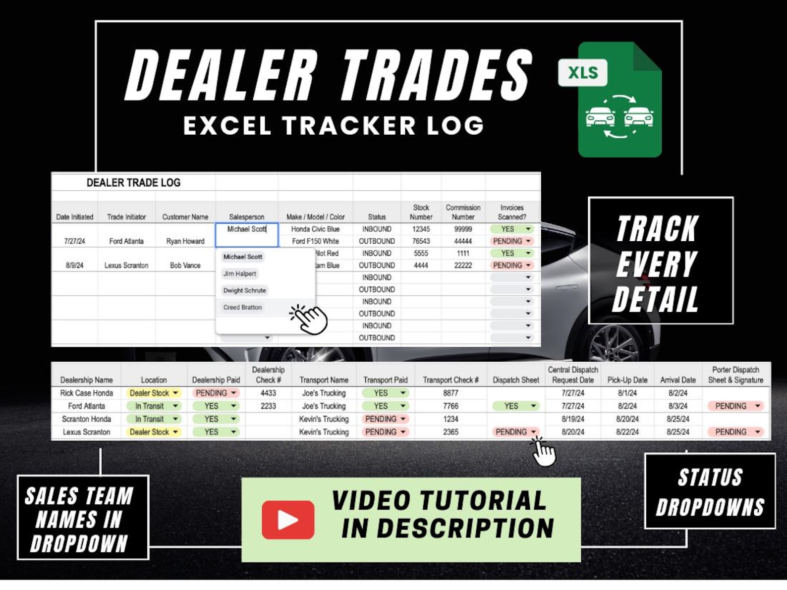 Automotive Car Dealership Dealer Trade Log Spreadsheet Tracker Template ...