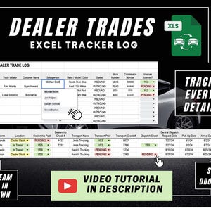 Automotive Car Dealership Dealer Trade Log Spreadsheet Tracker Template ...