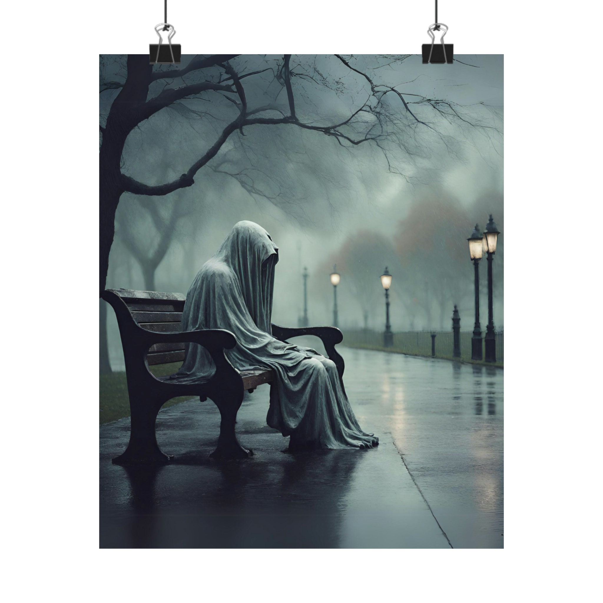 Sad Ghost on Park Bench Halloween Indoor Decoration Digital - Etsy