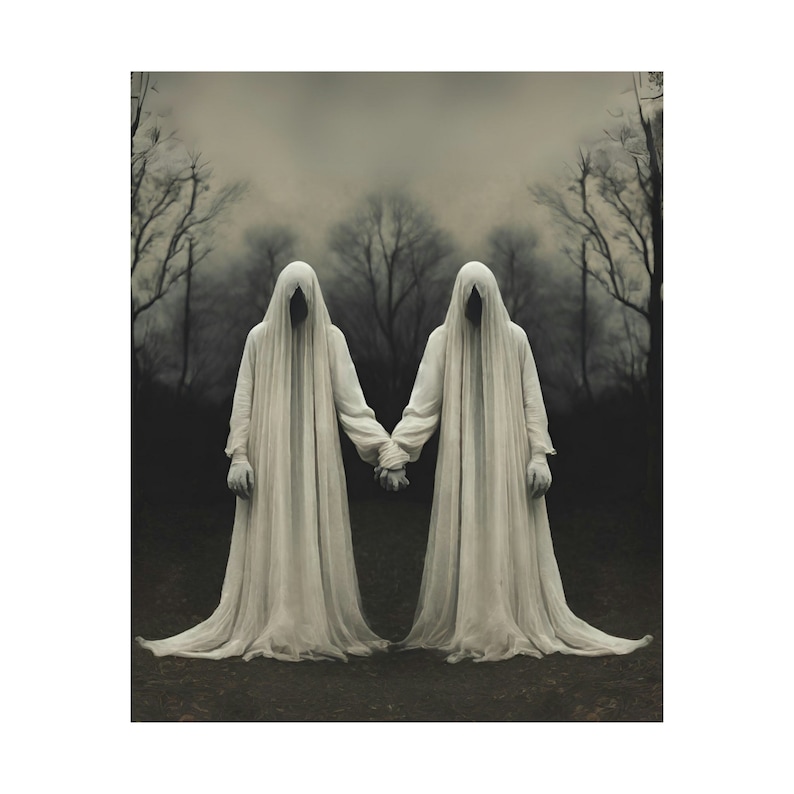 Two Ghosts Holding Hands, Vintage Halloween Indoor Decoration, Digital Art Print, Dark Academia ...