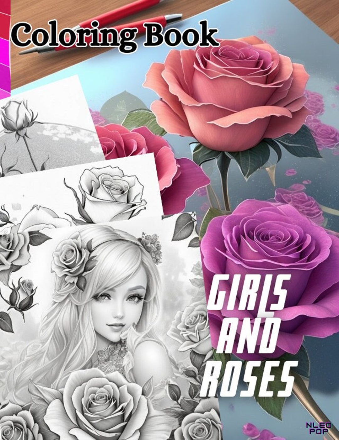 18 Pages Beautiful Roses, Instant Download, Coloring Drawing, Girls and ...