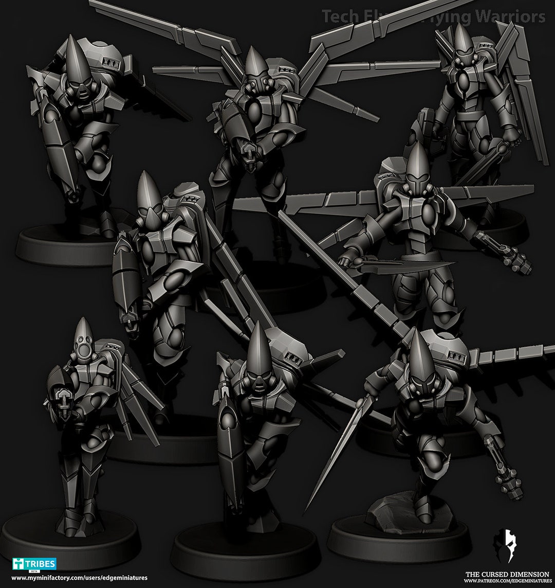 Flying Warriors | Set of 8 Minis | Edge Miniatures- Tech Elves Flying ...