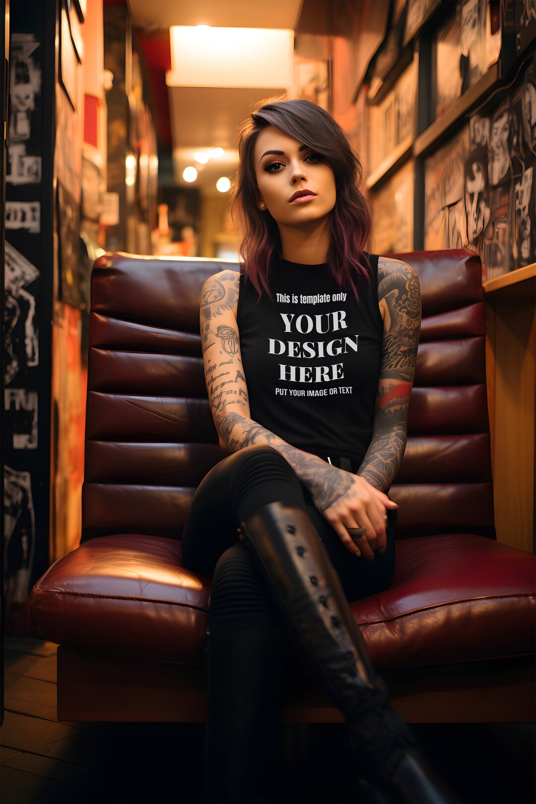 Racerback Cropped Tank T-shirt Mockup With Tattooed Punk Female Model ...