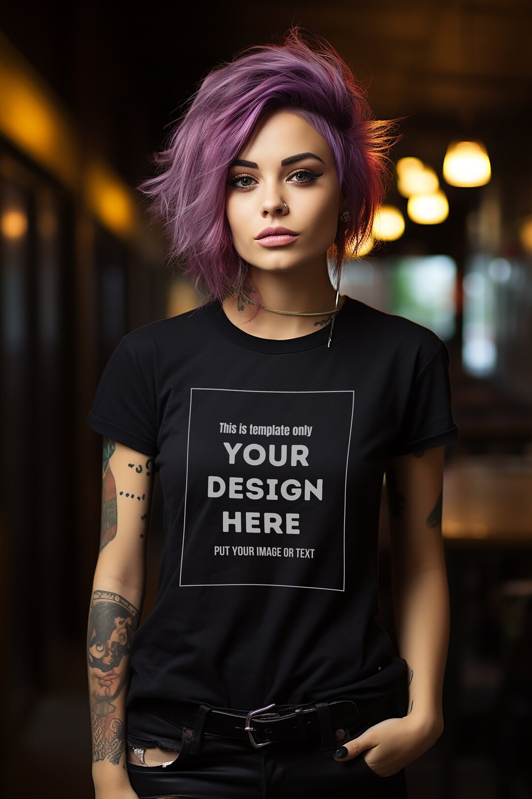 Bella Canvas 3001 T-shirt Mockup With Tattooed Punk Female Model at ...