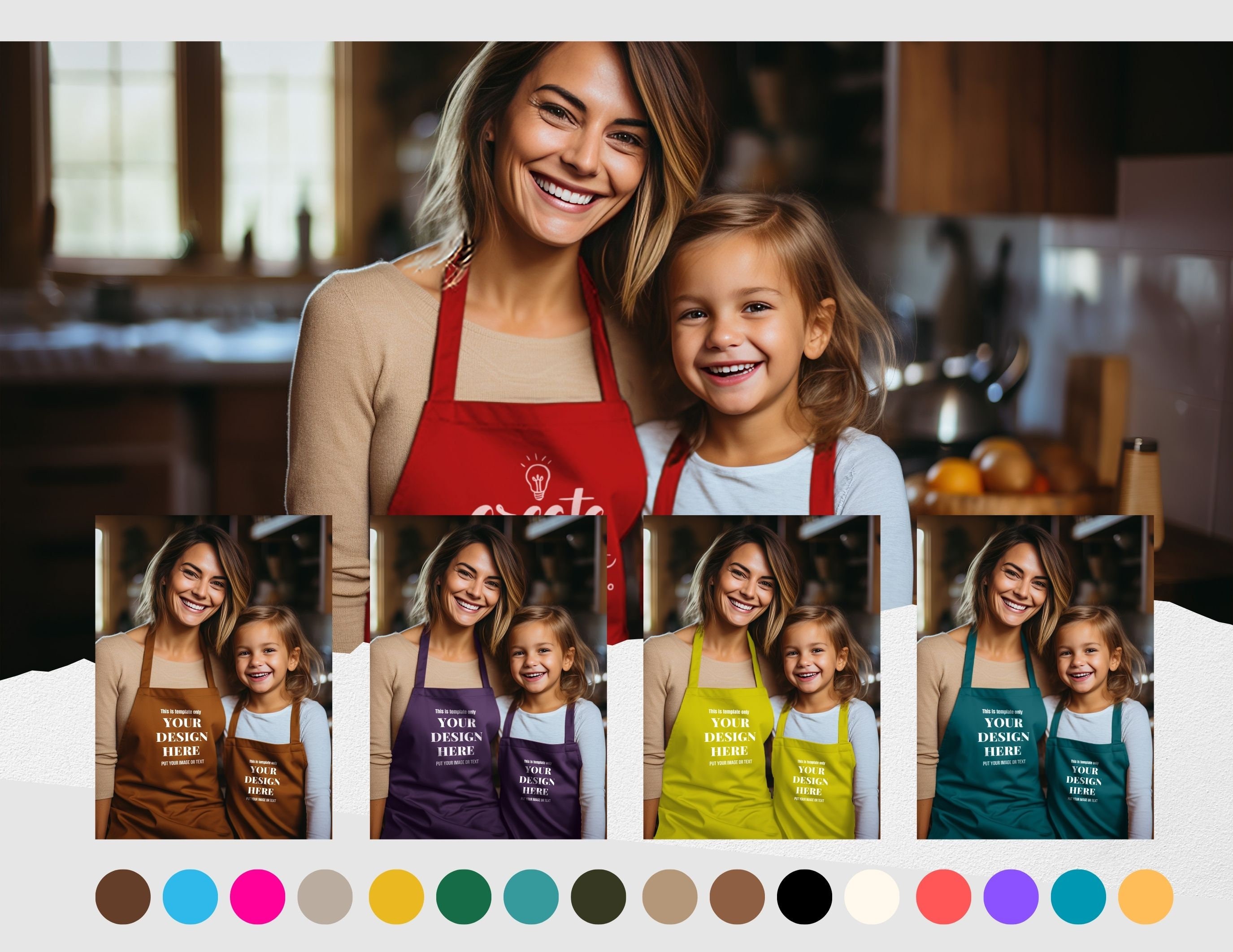 Mommy and Me Cotton Apron Mockup PSD All Colors, Mother and Daughter Apron Mockup Custom Mock ...