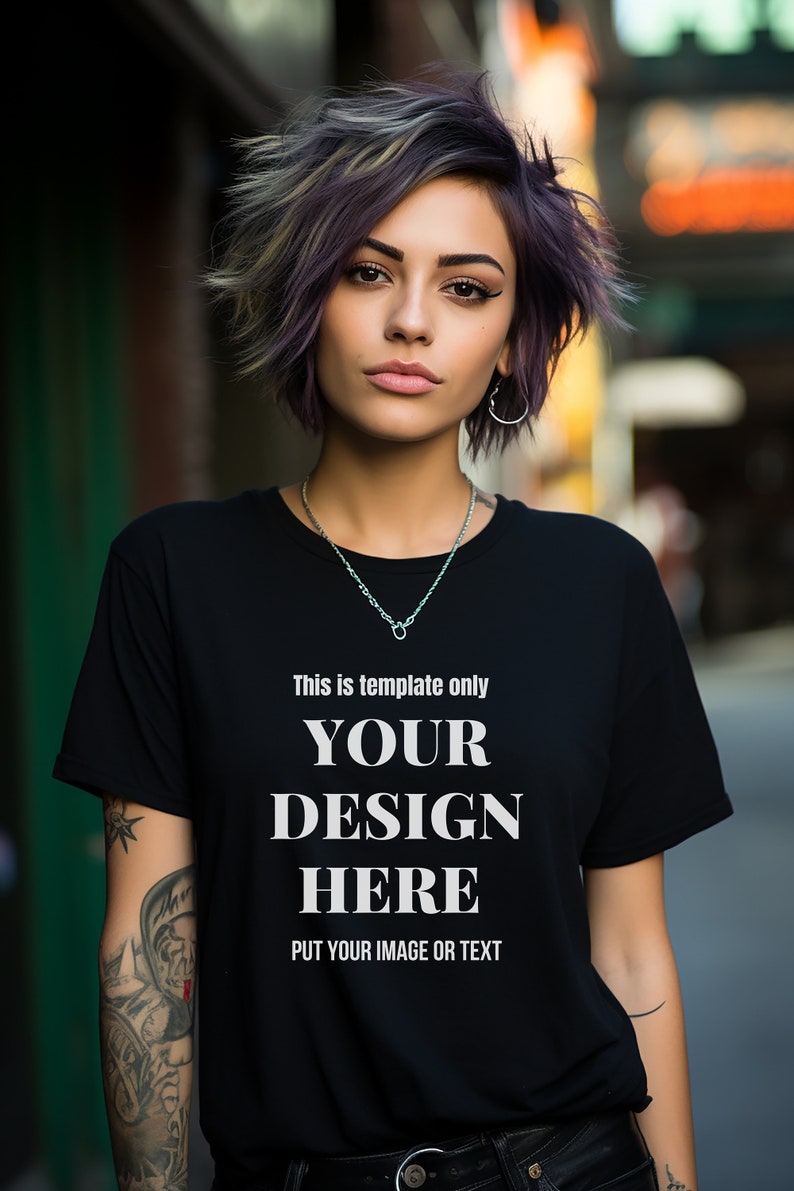 Tattooed Punk Female Model T-shirt Mockup Bundle 10 Pcs, Bella Canvas ...