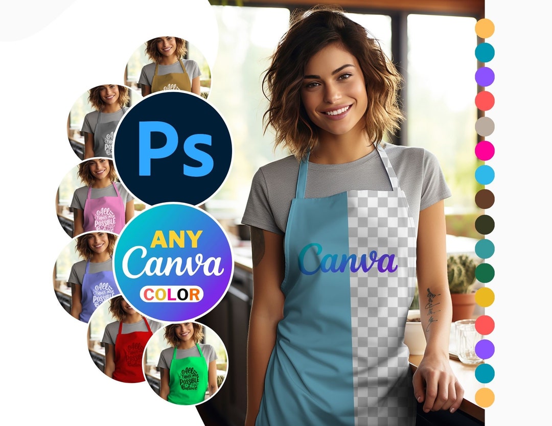 Cotton Apron Mockup in Any Color and Pattern for Canva and Photoshop, Woman Kitchen Apron Mockup ...