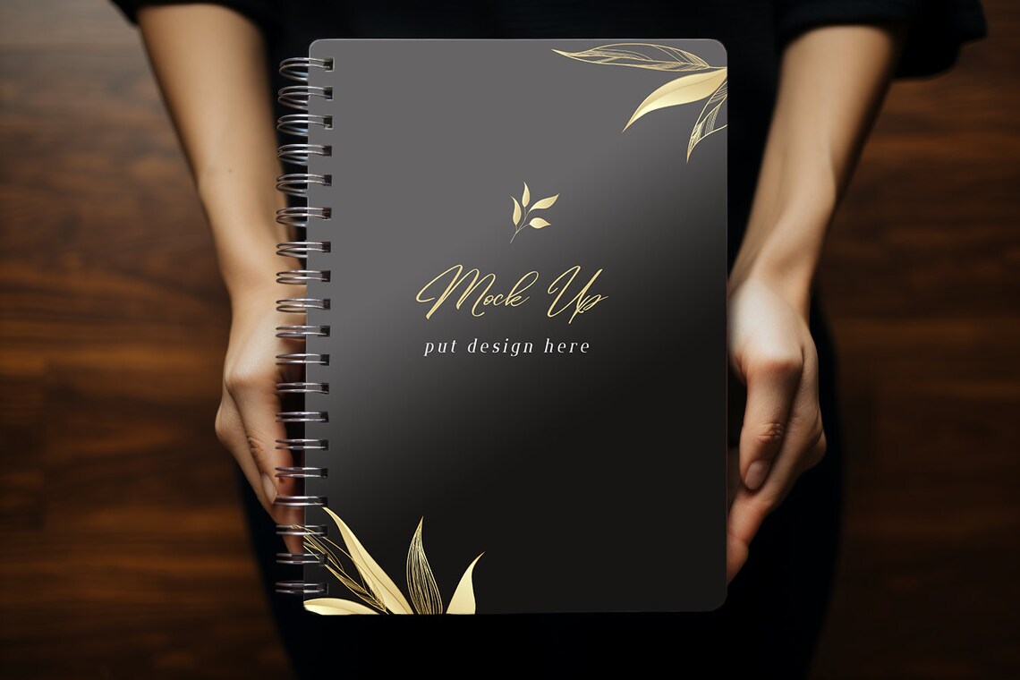 Spiral Notebook Mockup on a Wooden Table, Spiral Planner Mockup With ...