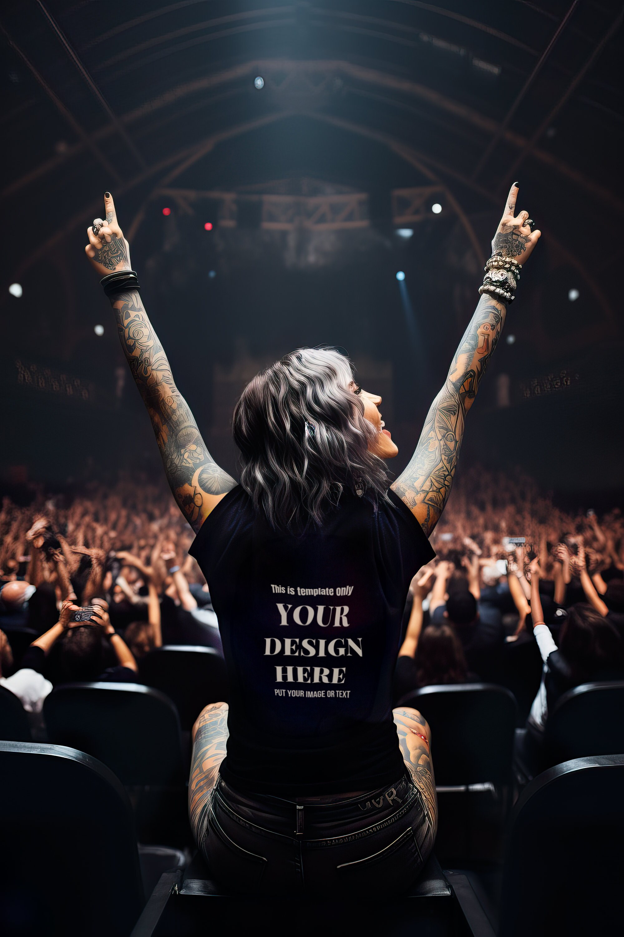 Backside T-shirt Mockup With Tattooed Punk Female Model at the Rock ...