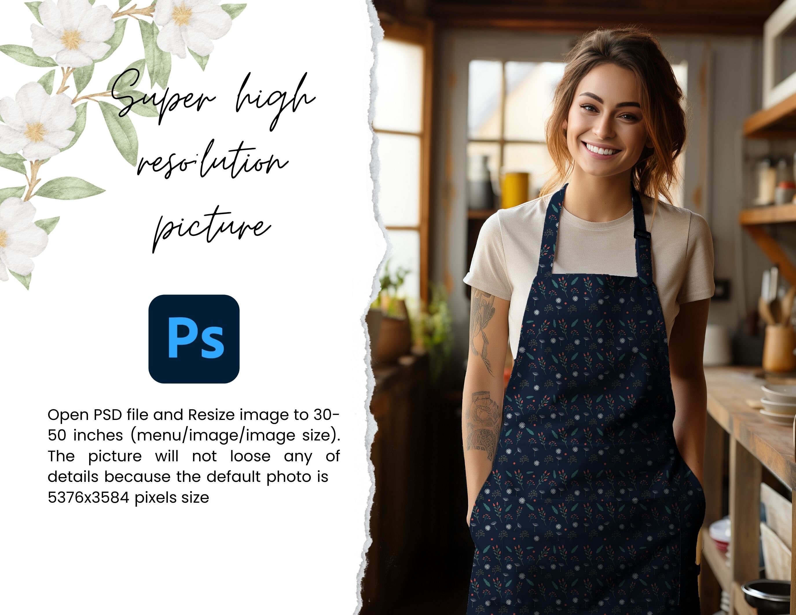 Cotton Apron Mockup in Any Color and Pattern for Canva and Photoshop, Woman Kitchen Apron Mockup ...