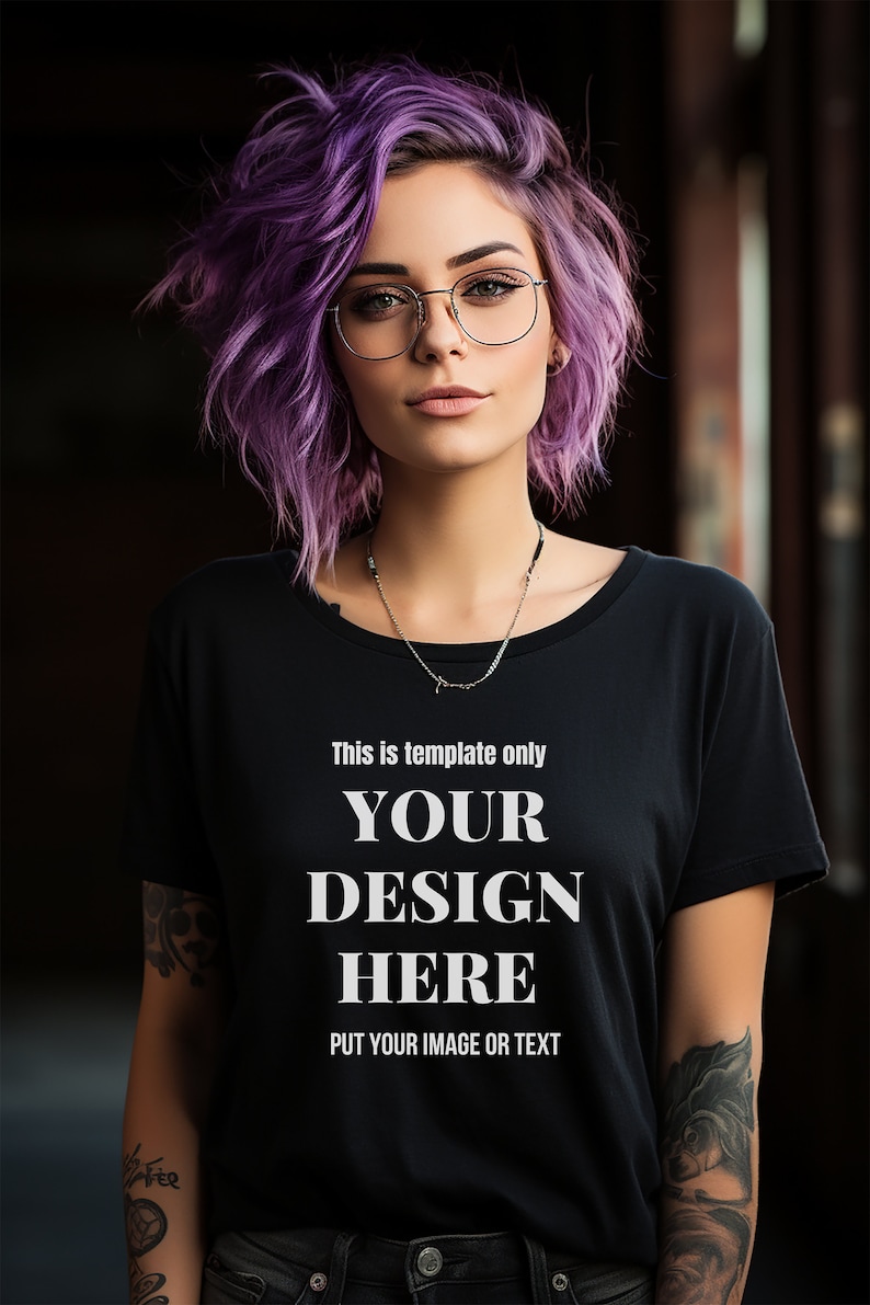 Tattooed Punk Female Model T-shirt Mockup Bundle 10 Pcs, Bella Canvas ...