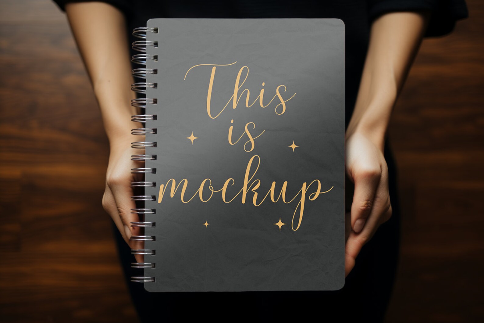 Spiral Notebook Mockup on a Wooden Table, Spiral Planner Mockup With ...