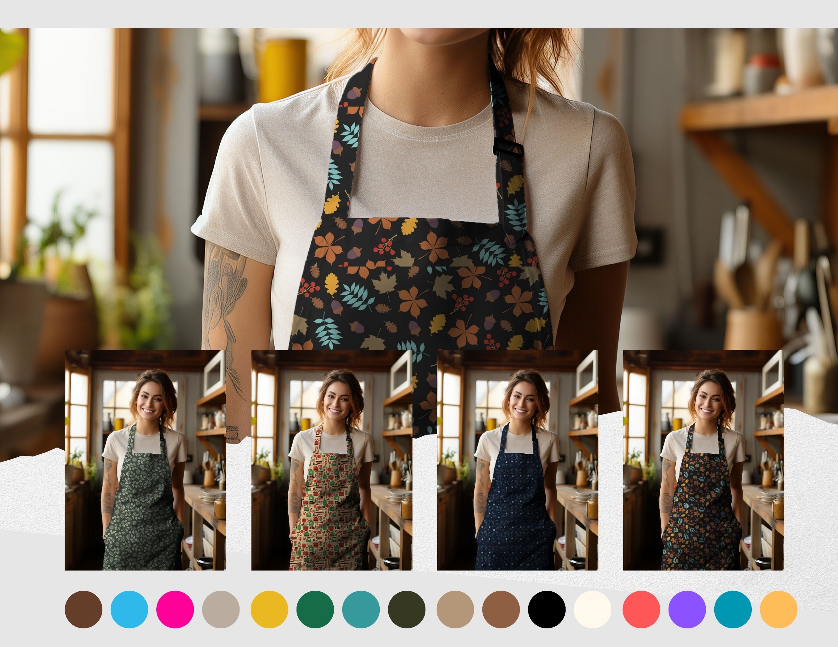 Cotton Apron Mockup in Any Color and Pattern for Canva and Photoshop, Woman Kitchen Apron Mockup ...