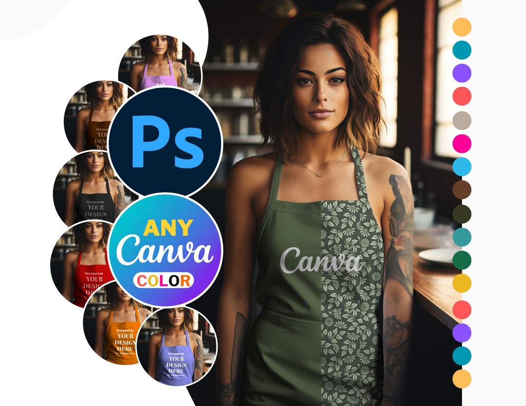 Cotton Apron Mockup in Any Color and Pattern for Canva and Photoshop, Woman Kitchen Apron Mockup ...