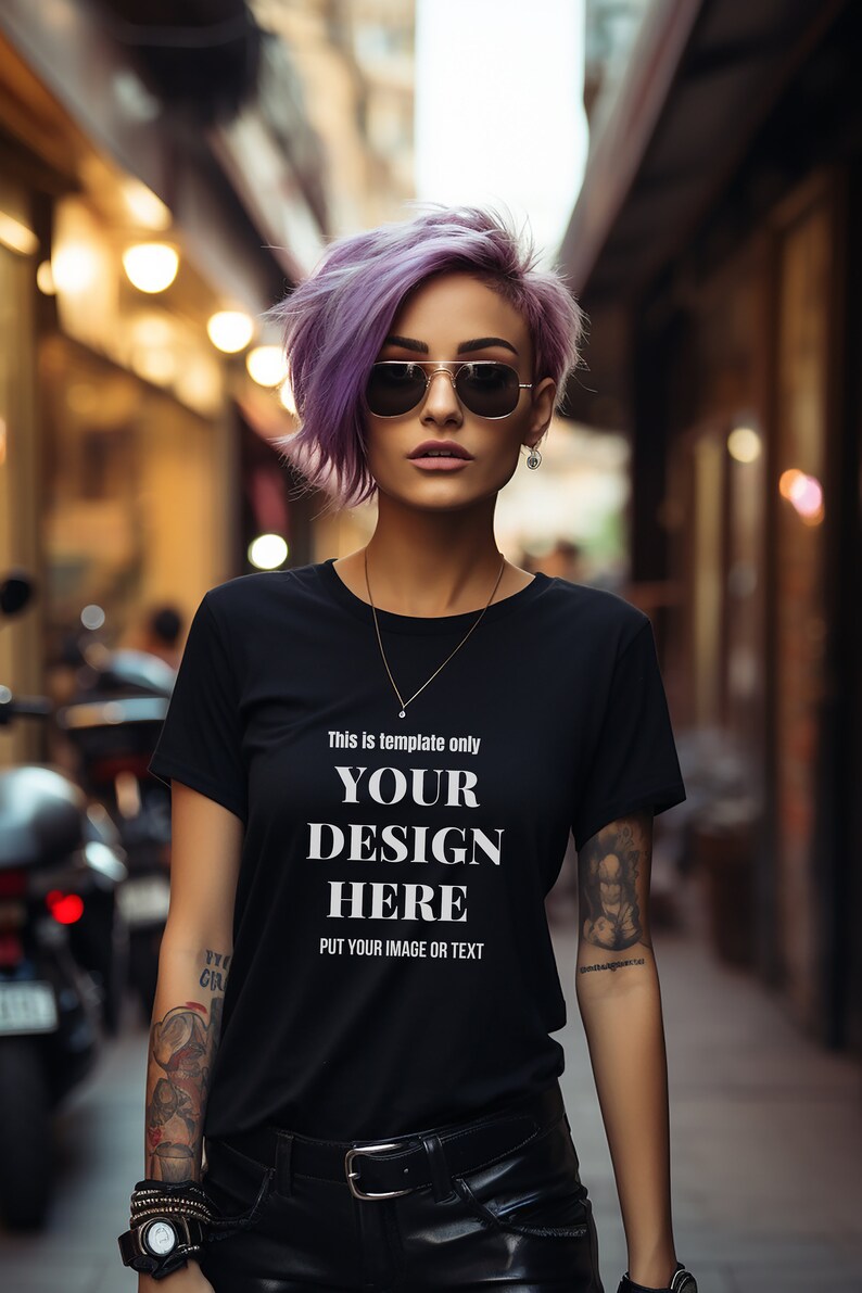 Tattooed Punk Female Model T-shirt Mockup Bundle 10 Pcs, Bella Canvas ...