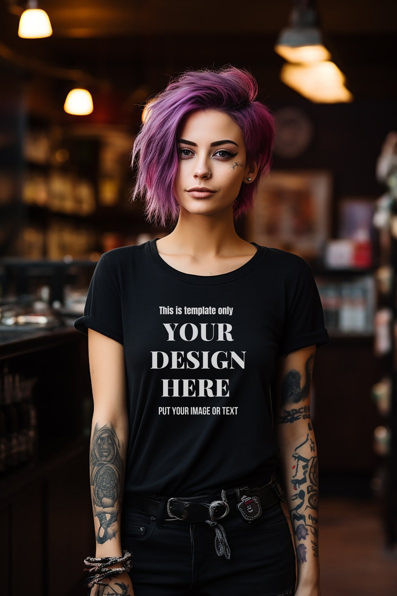 Tattooed Punk Female Model T-shirt Mockup Bundle 10 Pcs, Bella Canvas ...