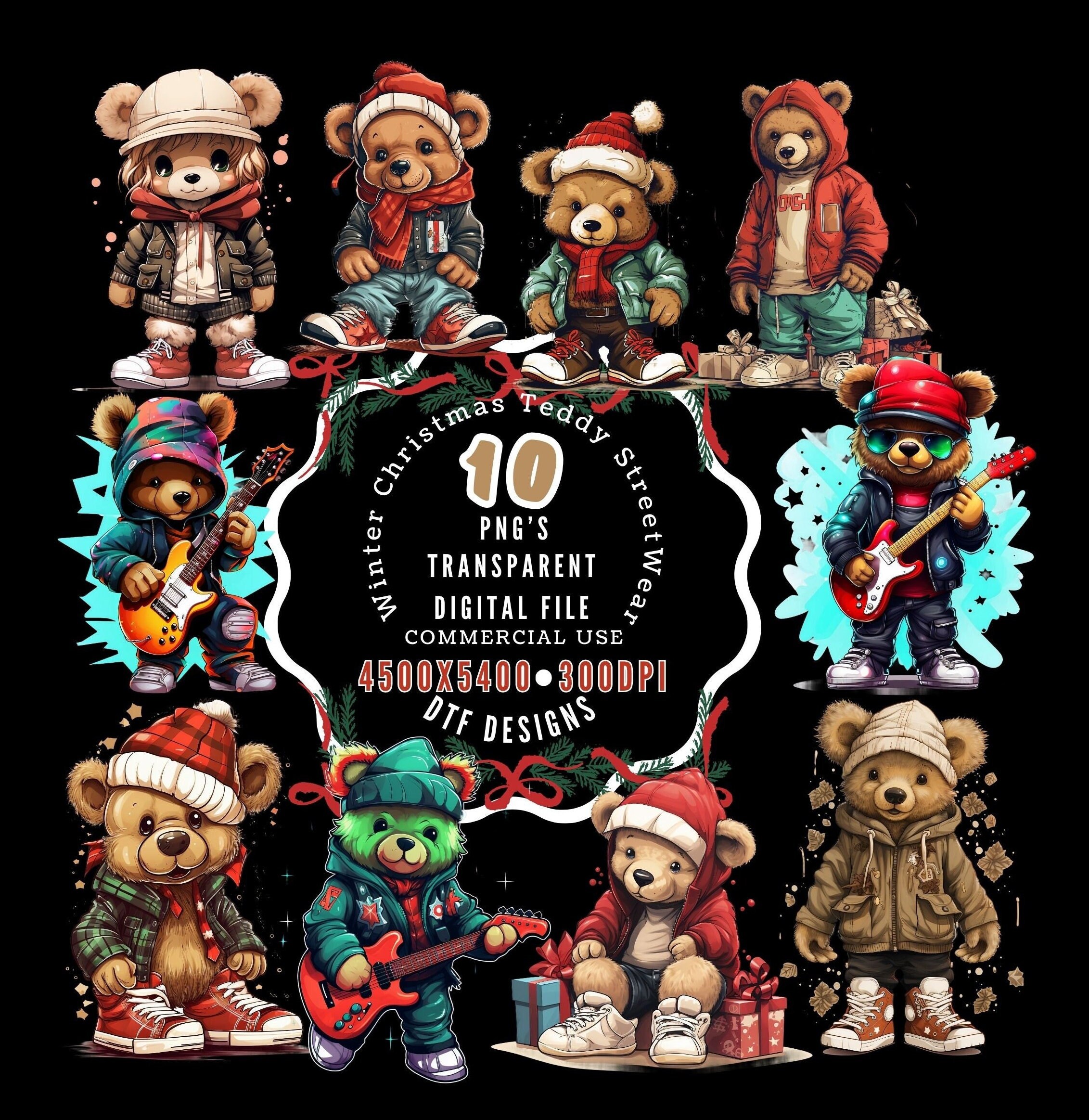 Winter Teddy Bear Bundle, Digital Download, Streetwear Png, Colorful ...