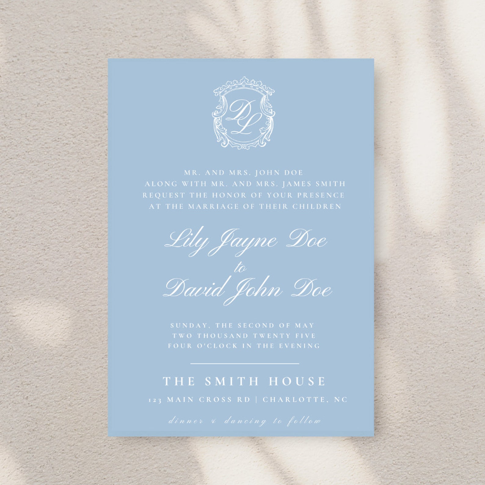 Classic, Grand Millennial Style Blue Wedding Invitation - Etsy