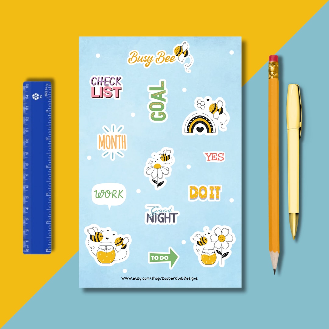 Busy Bees Sticker Sheet - A6 Bee Kiss Cut Stickers, Aesthetic Planner ...