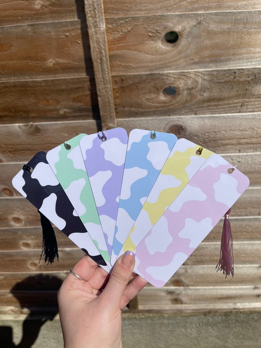 Pastel Cow Print Bookmark With Tassel, Custom Cow Bookmark, Pastel ...