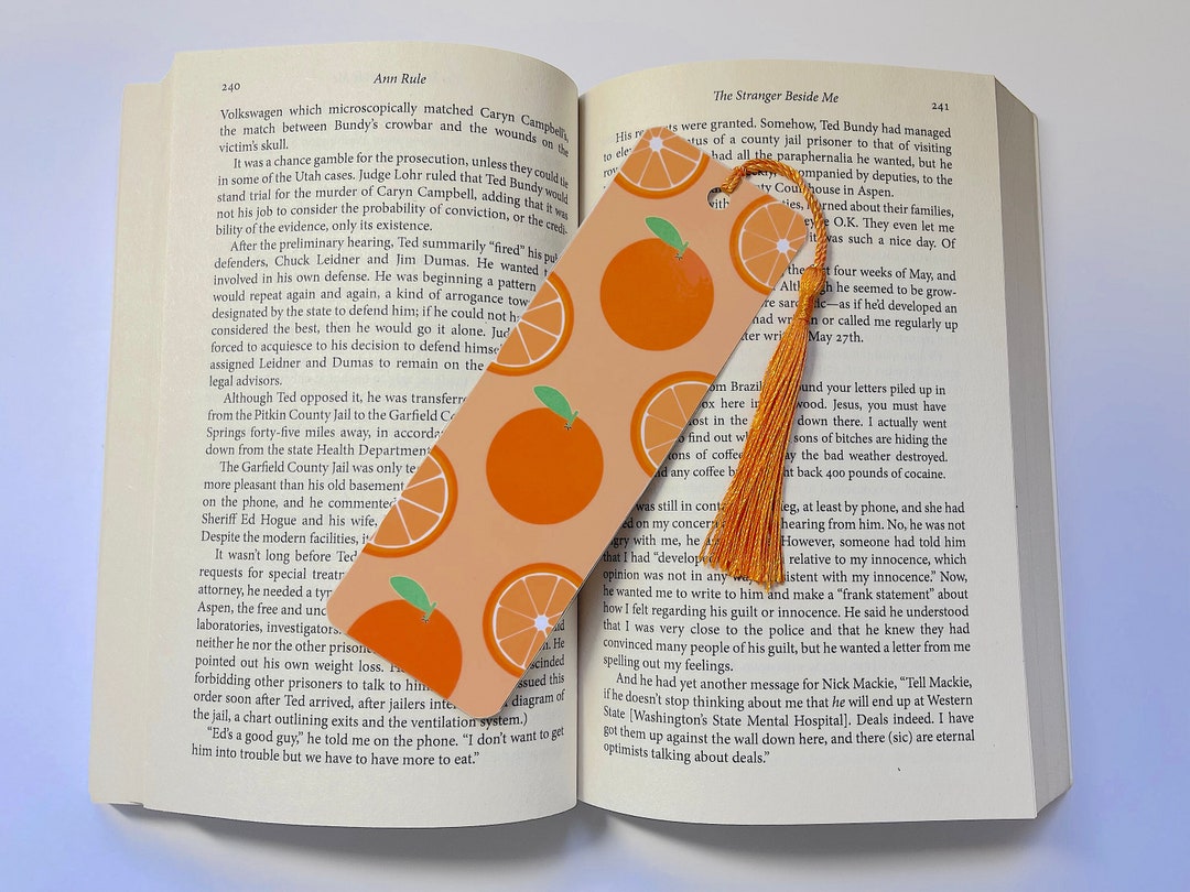 Orange Bookmark With Tassel, Custom Fruit Bookmark, Colourful Aesthetic ...