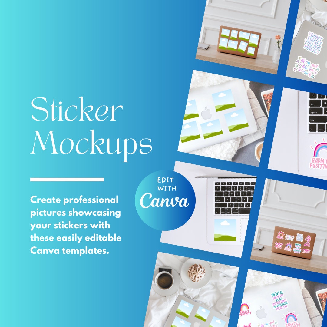 Sticker Mockups Canva Templates - Etsy