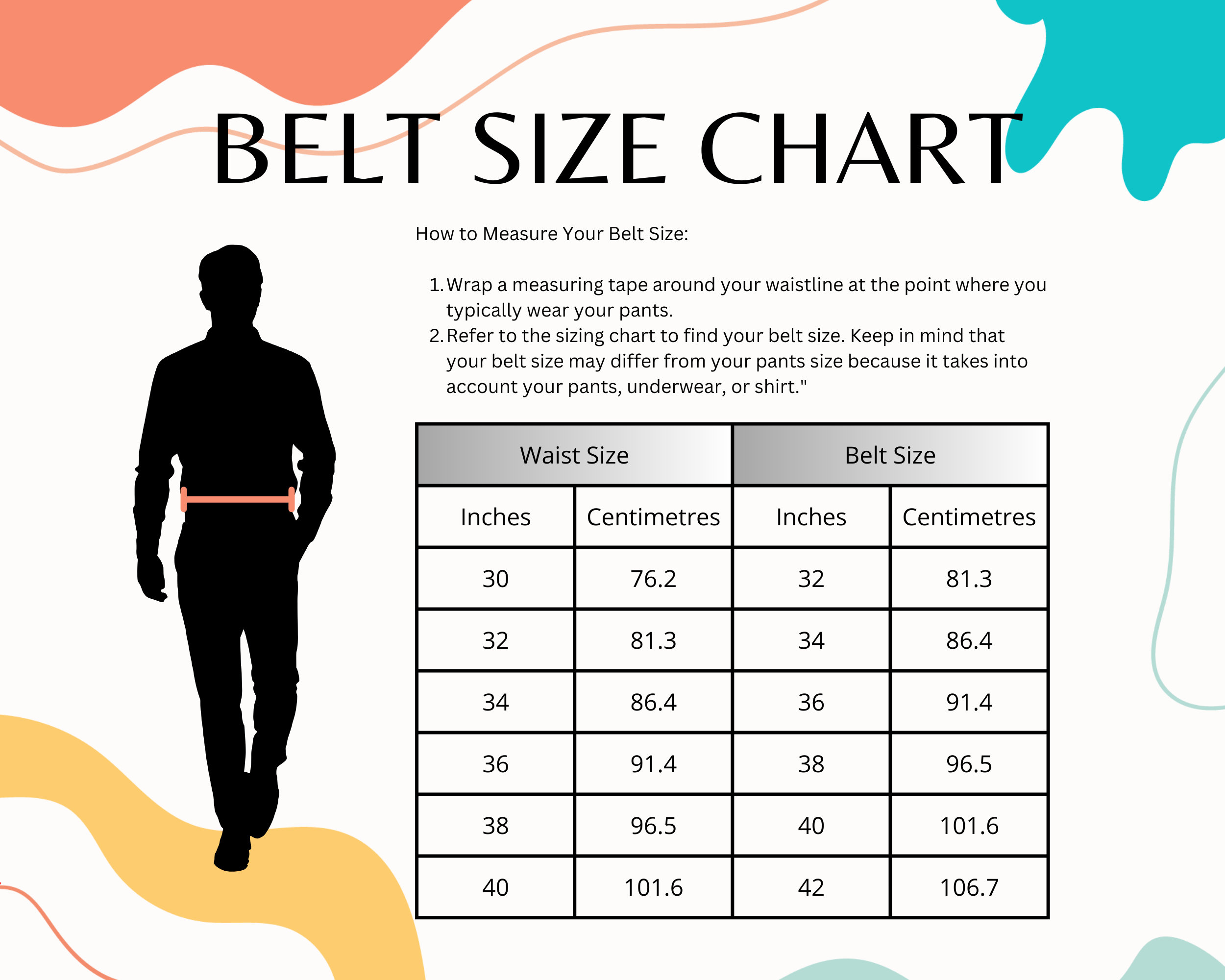 Belt Chart Size Chart for Women Size Guide for Women Belt Size - Etsy