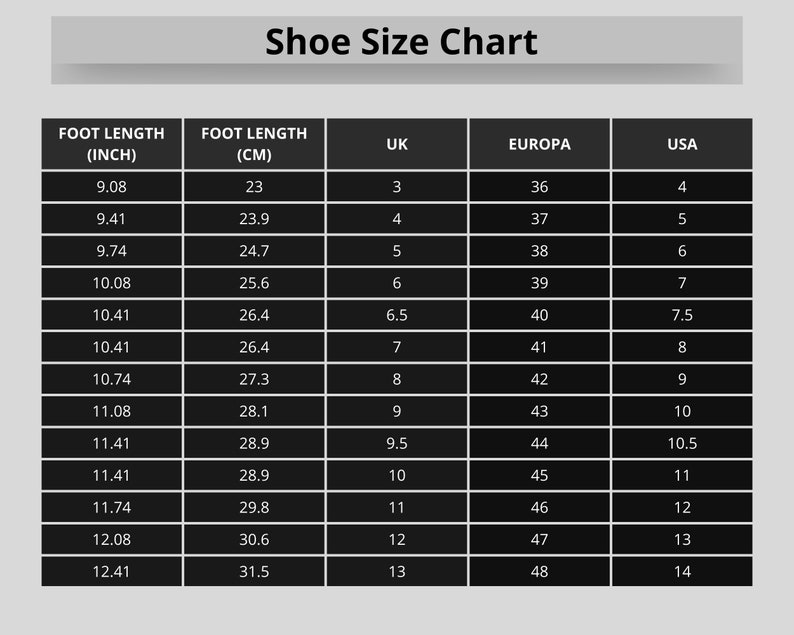 Editable Shoe Size Chart Size Guide Shoe Size Chart For Etsy Canada Editable Shoe Size Chart Size Guide Shoe Size Chart For Etsy Canada