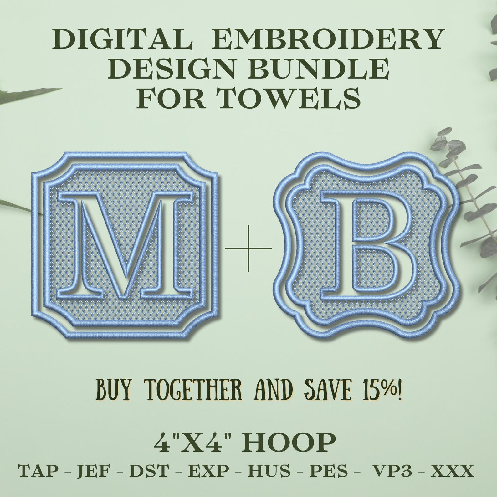 Embossed Square & Clover Royal Monogram Embroidery Design Bundle for ...