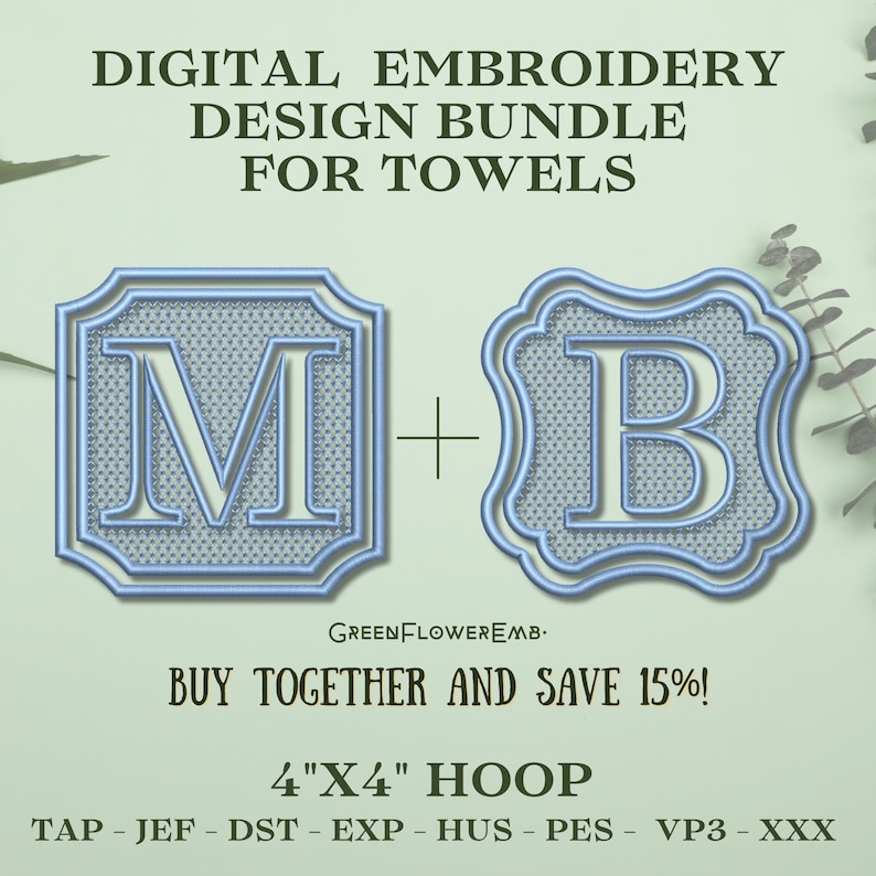 Embossed Square & Clover Royal Monogram Embroidery Design Bundle for ...